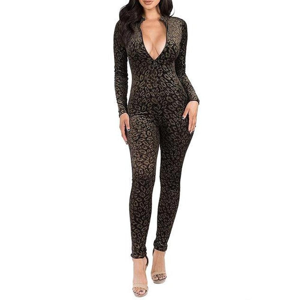 Women's Velvet Cheetah Print Zipper Jumpsuit – Krush Clothing